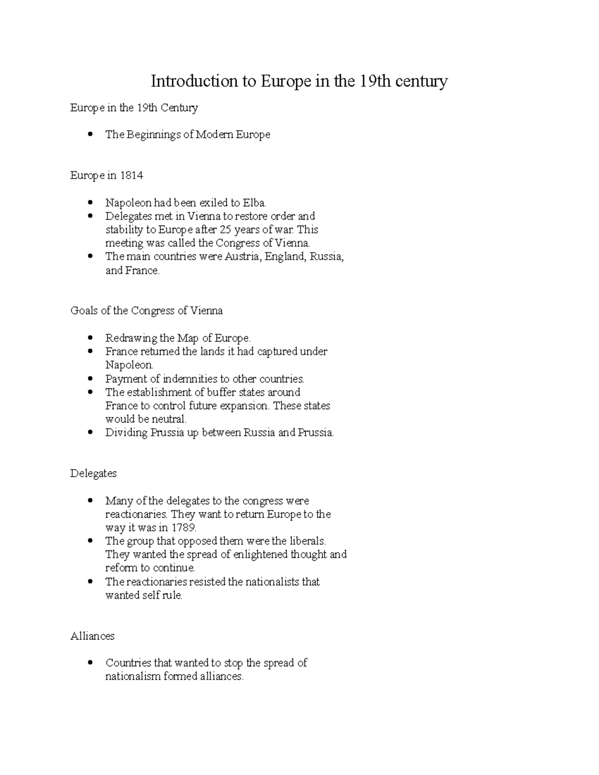 Introduction to Europe in the 19th century - Delegates met in Vienna to ...