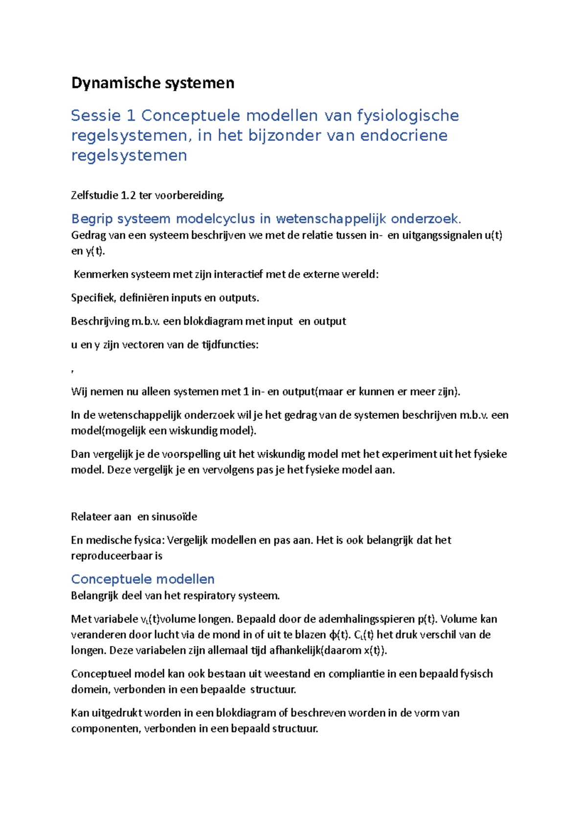 Dynamische systemen - Dynamische systemen Sessie 1 Conceptuele modellen ...