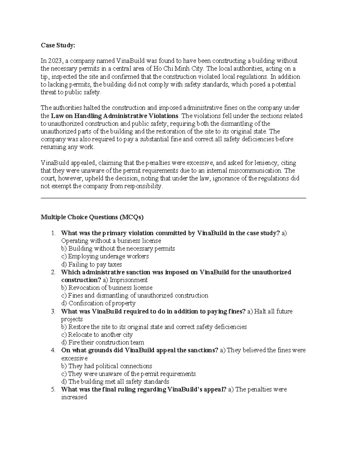 Case Study 1 - Law on Handling Administrative Violations - Case Study ...