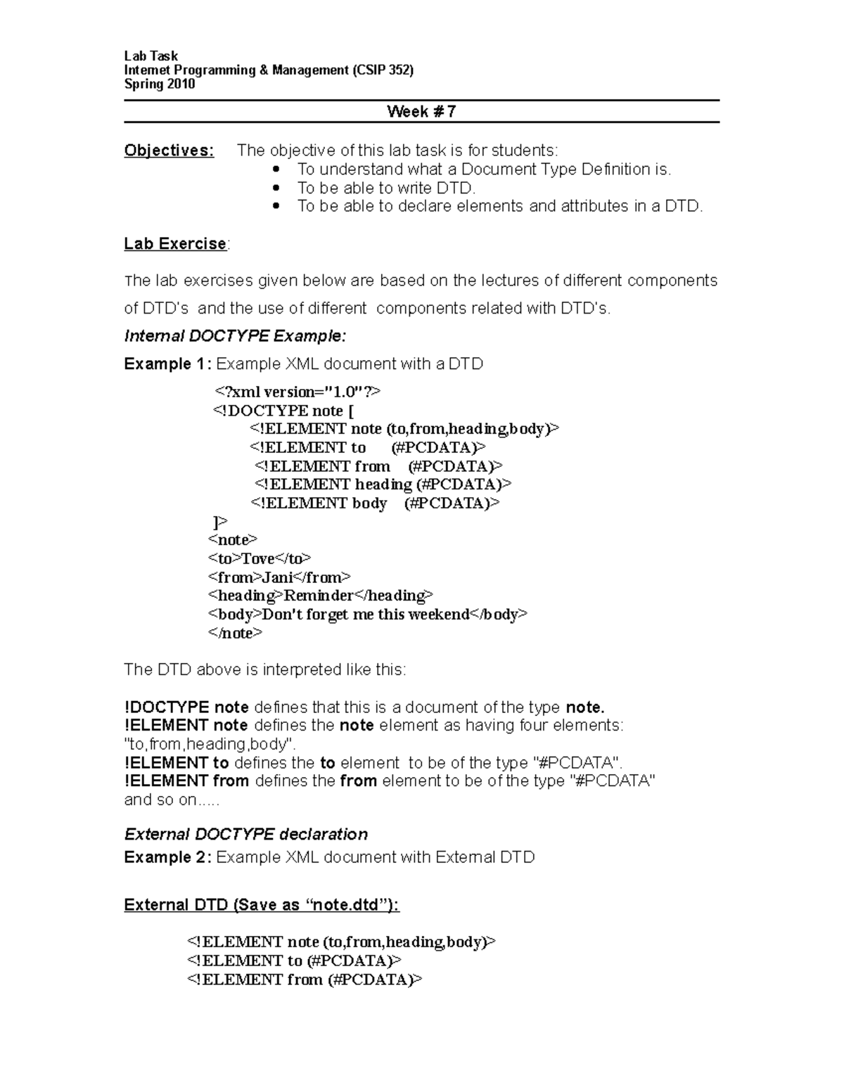 Lab Task IPM(Week9)XML - Internet Programming & Management (CSIP 352 ...