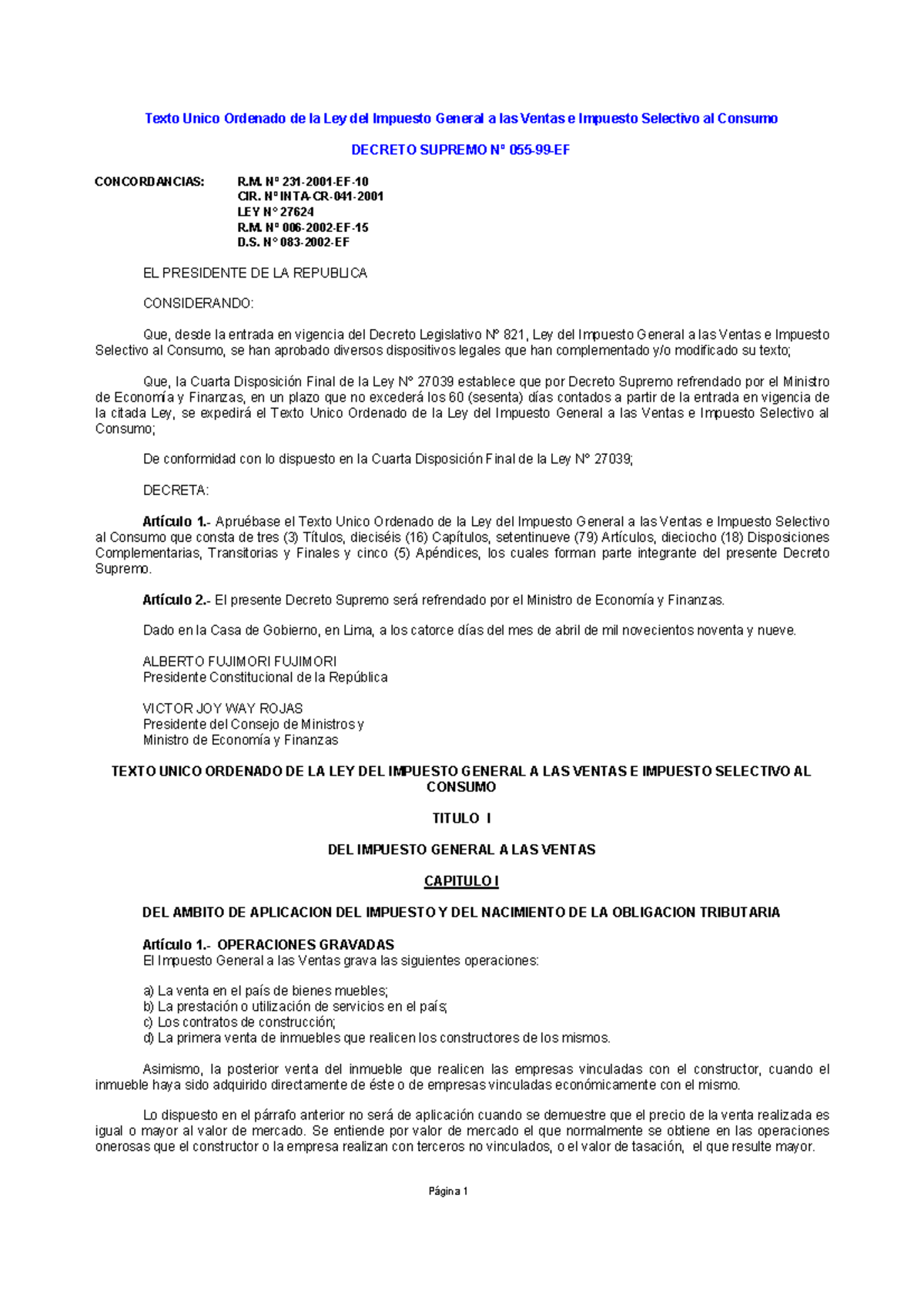 Ley del Impuesto General a las Ventas - N∫ 231-2001-EF- CIR. N∫ INTA-CR ...