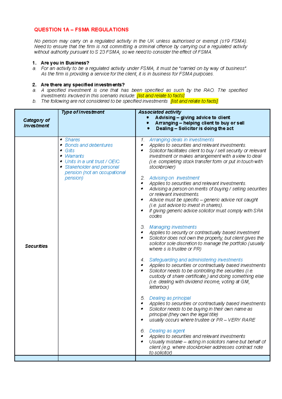 Jade - PSC Notes Final - QUESTION 1A – FSMA REGULATIONS No person may ...