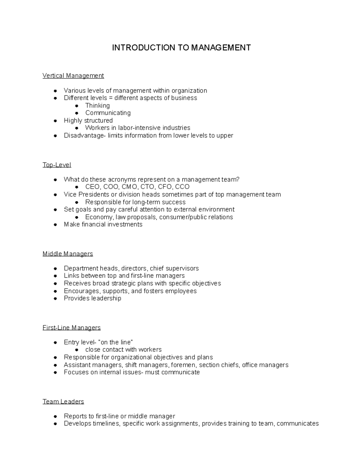 BUS 200 Notes Intro to Management Part 2 - INTRODUCTION TO MANAGEMENT ...