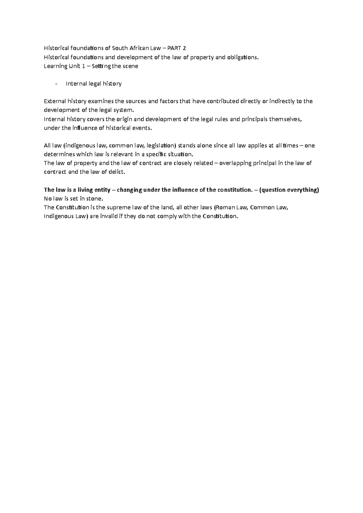 HFL1501 - Learning Unit 1 Pt 2 - Historical foundations of South ...