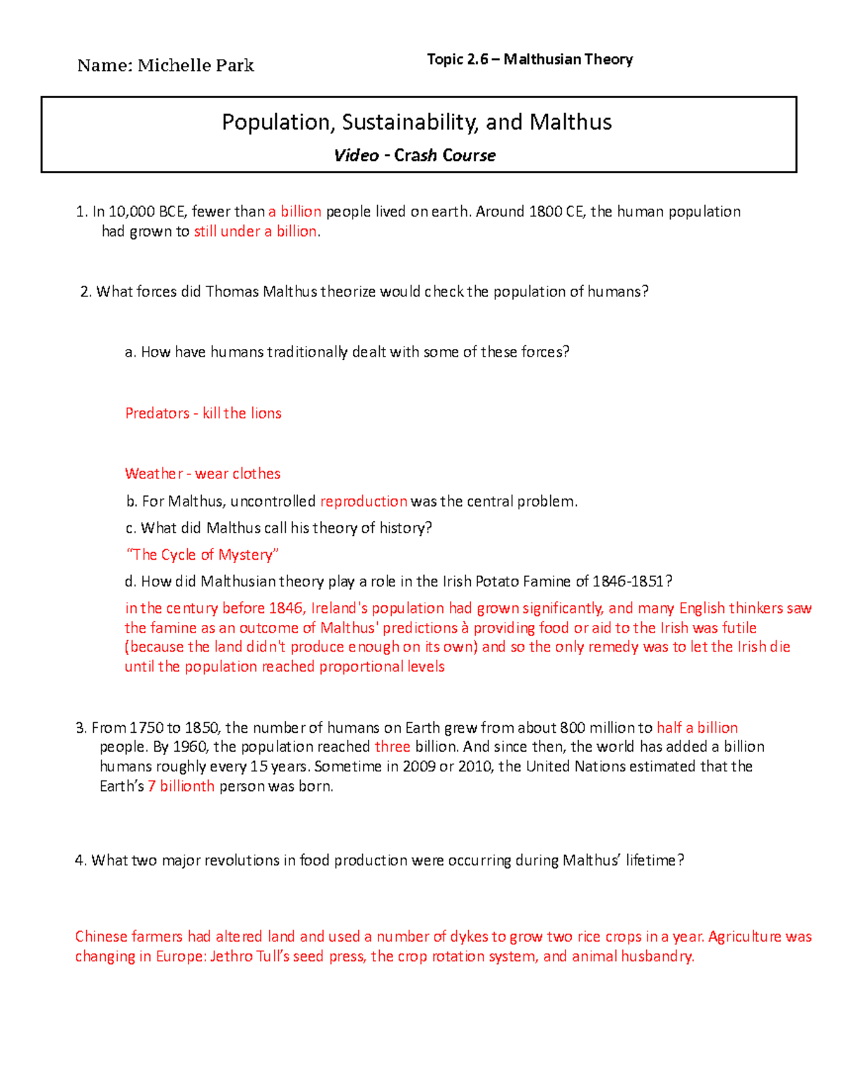 2 - ddd - Name: Michelle Park Topic 2 – Malthusian Theory Population ...