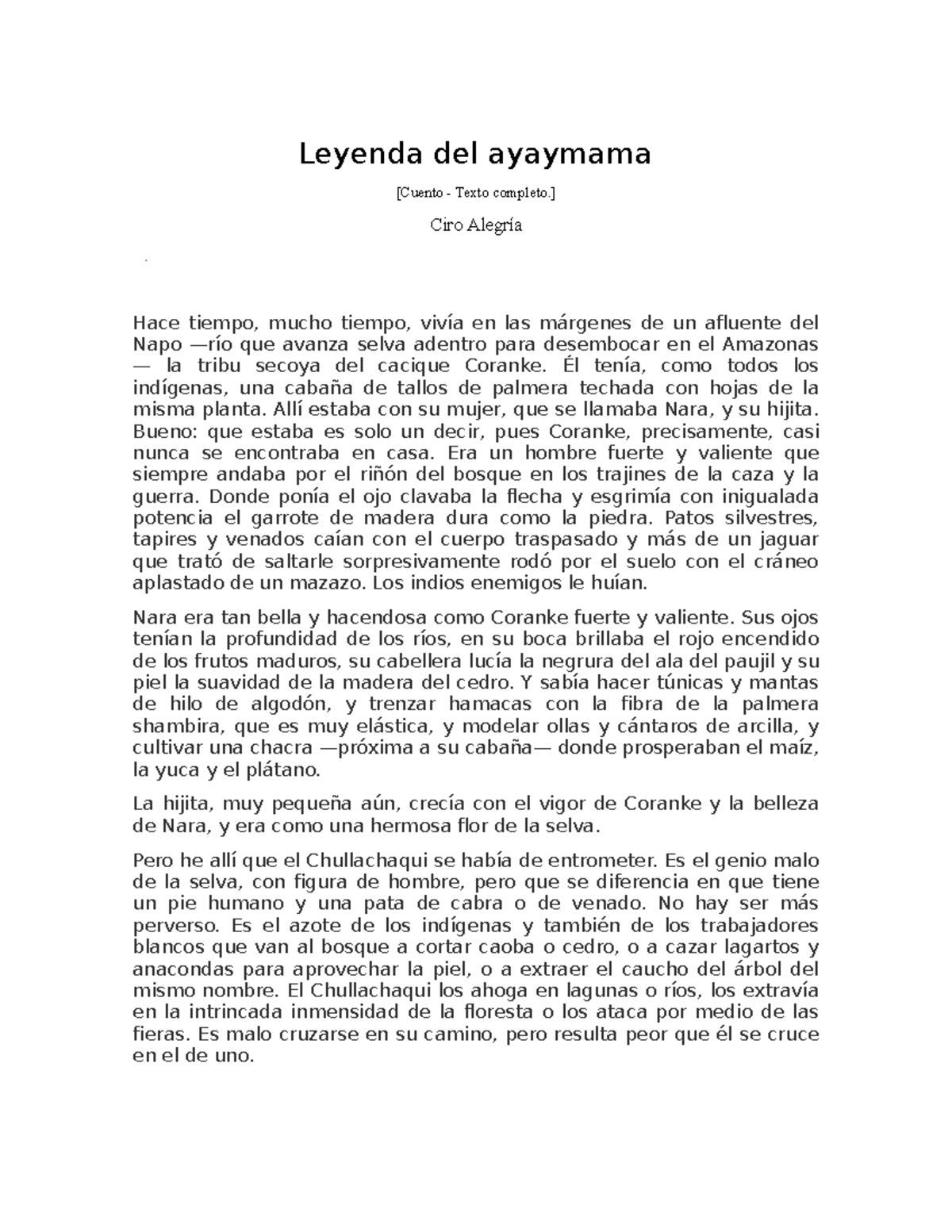 Leyenda del ayaymama - lizeth - Leyenda del ayaymama [Cuento - Texto ...