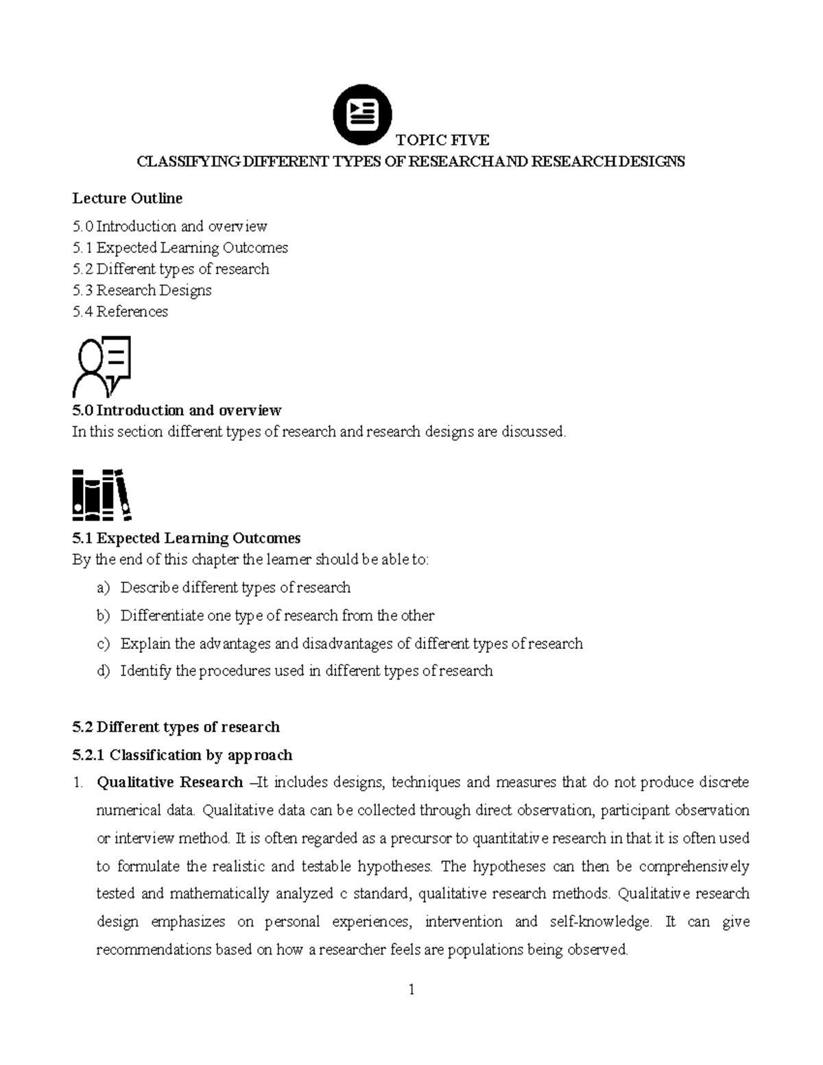 Topic 5 Different Classes of Research - TOPIC FIVE CLASSIFYING ...