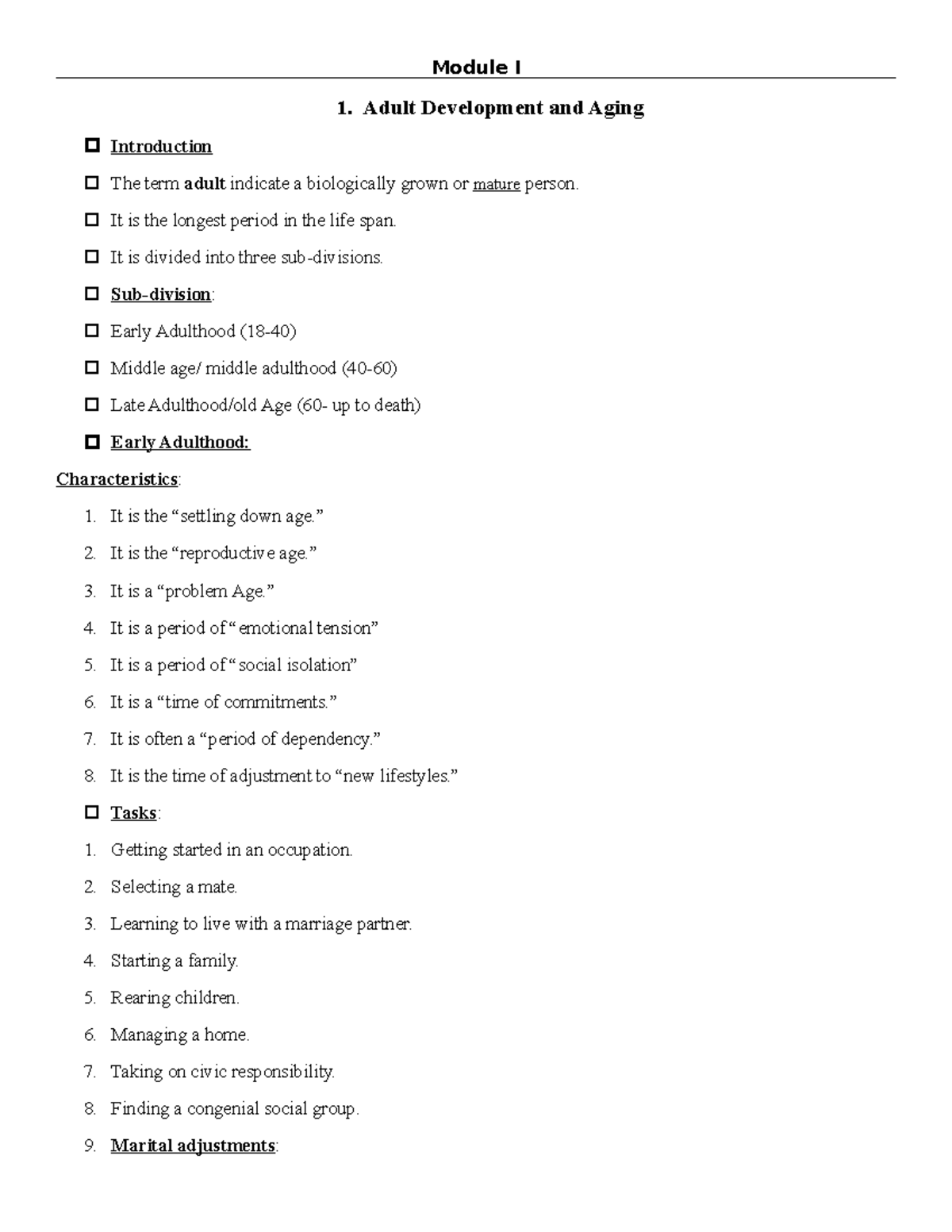 Geriatric Social Work - notes - Module I 1. Adult Development and Aging ...