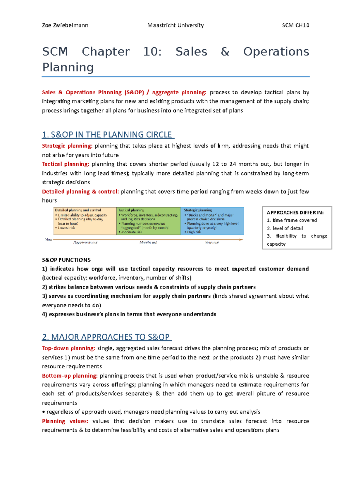 SCM Chapter 10 - Mitschrift zu Kapitel .. - SCM Chapter 10: Sales & Operations Planning Sales ...