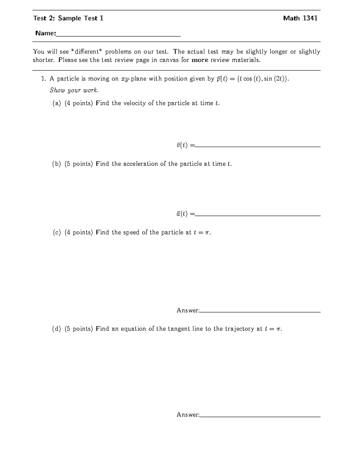 Test2Sample Test 1 - Sample test from Spring 2022 - Test 2: Sample Test ...