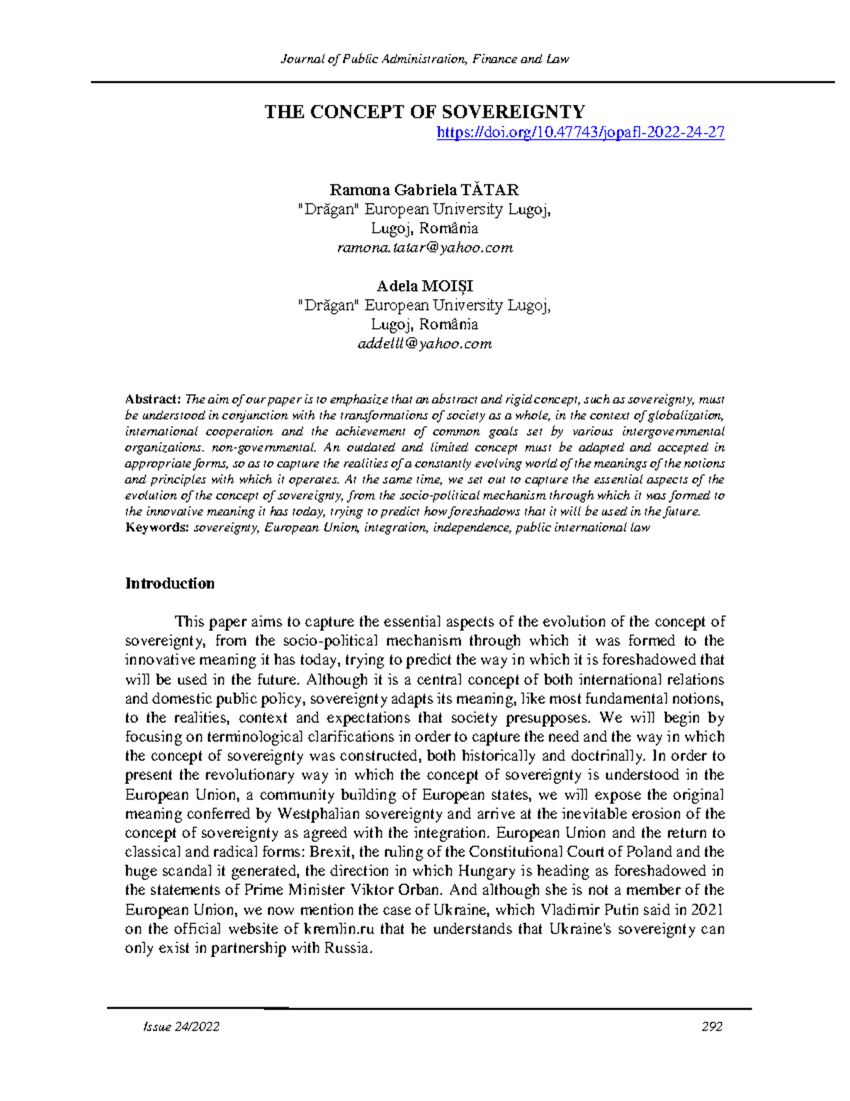 THE Concept OF Sovereignty - THE CONCEPT OF SOVEREIGNTY doi/10.47743 ...