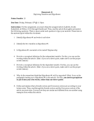 356 HW4 - Homework Assignment 4 - Homework Assignment #4: Descriptive Statistics Description ...
