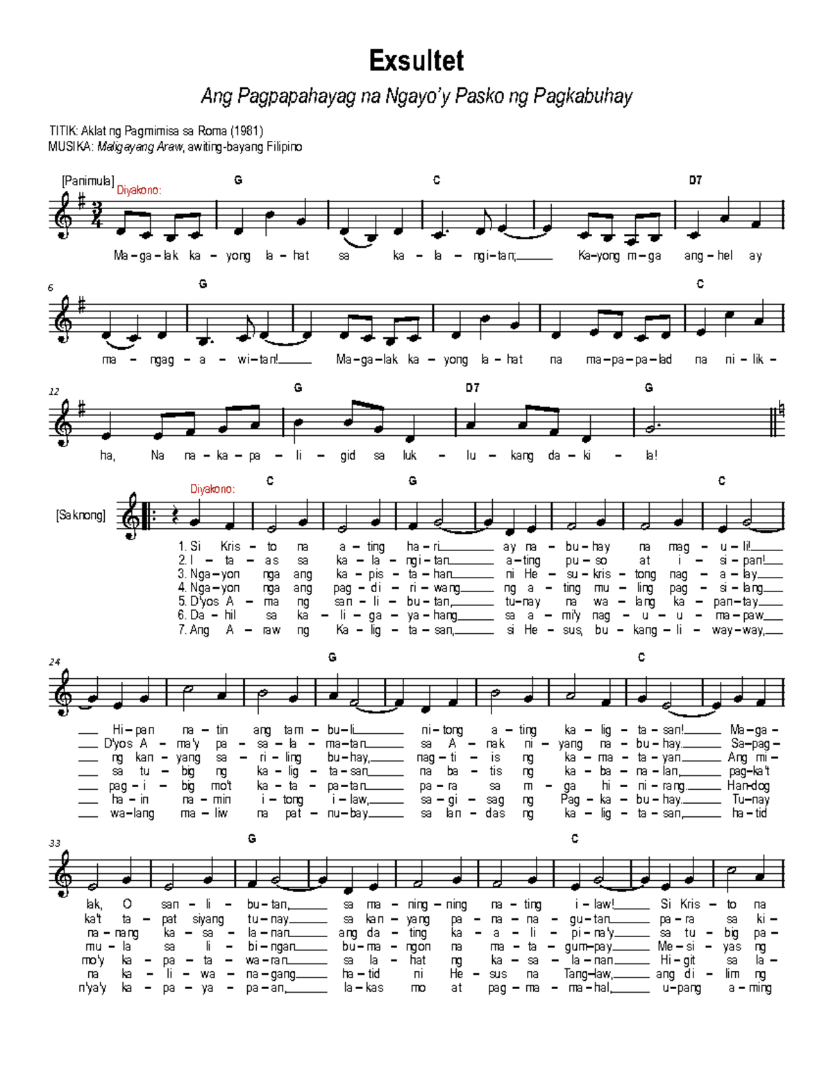 Exsultet (Tagalog) - Ang Pagdiriwang na Ngayo'y Pasko ng Pagkabuhay ...