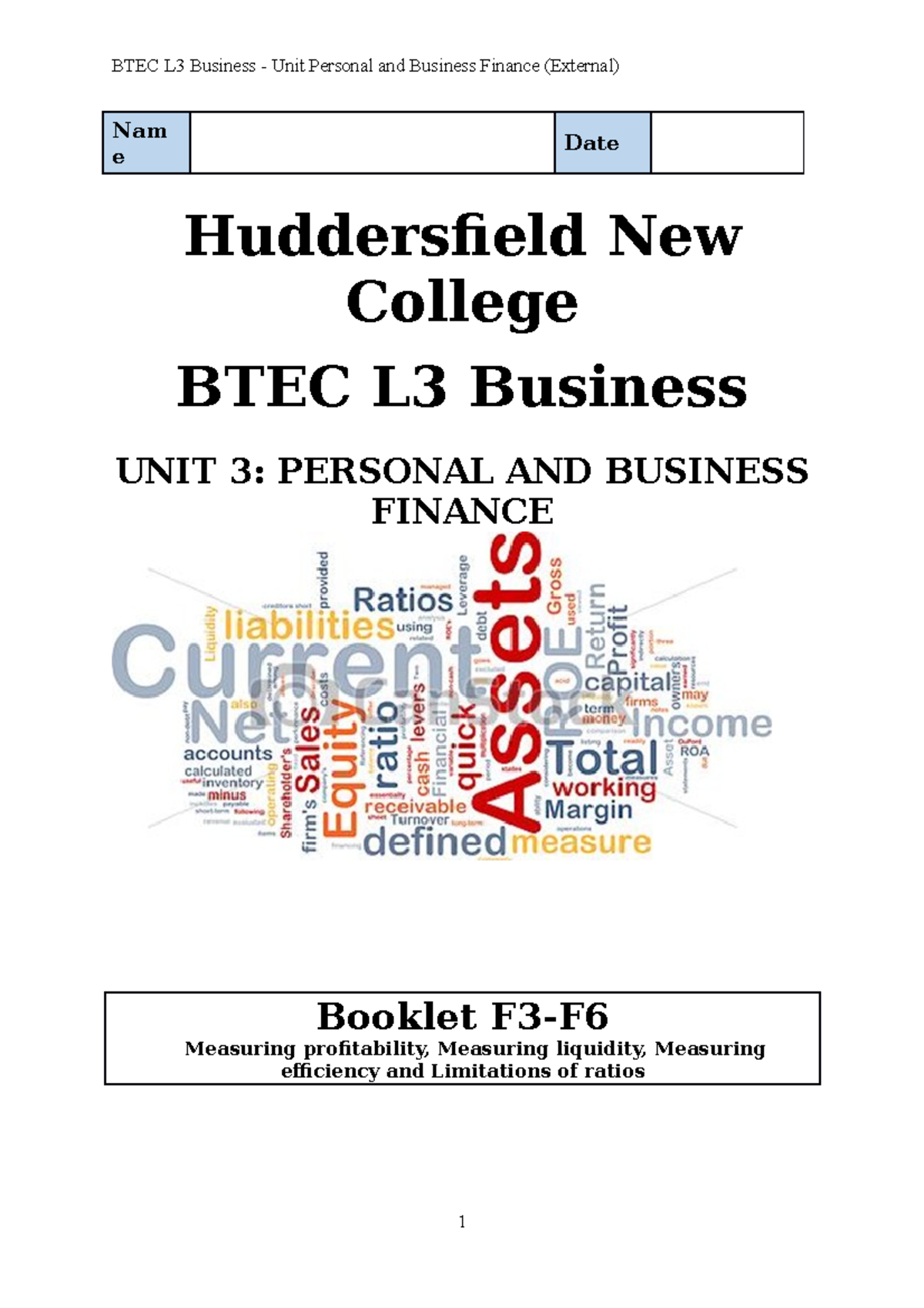 Unit 3 Section F3-F6 student handbook - Nam e Date Huddersfield New ...