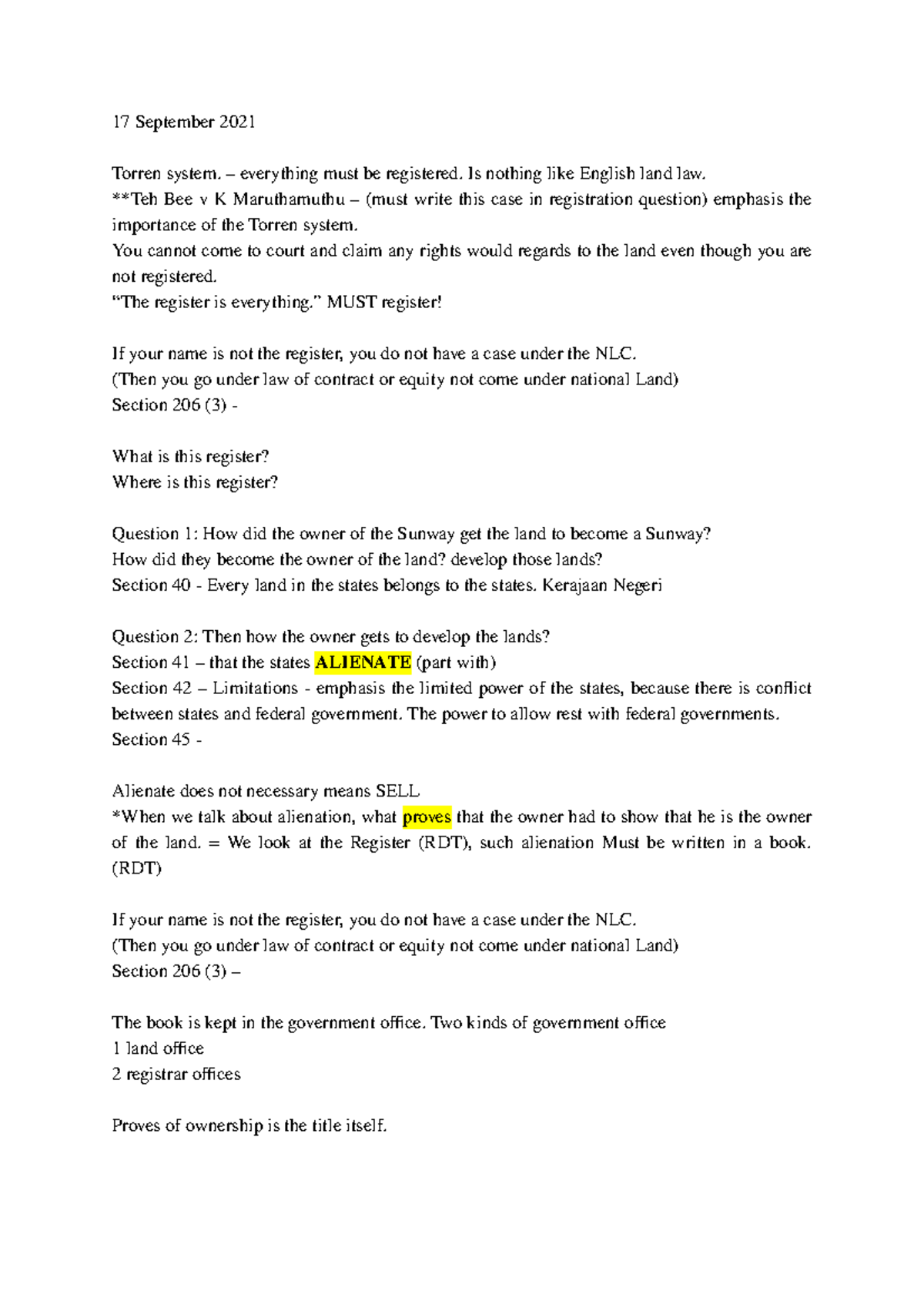 CLP land law - Alienation & indefeasibility of title - 17 September ...