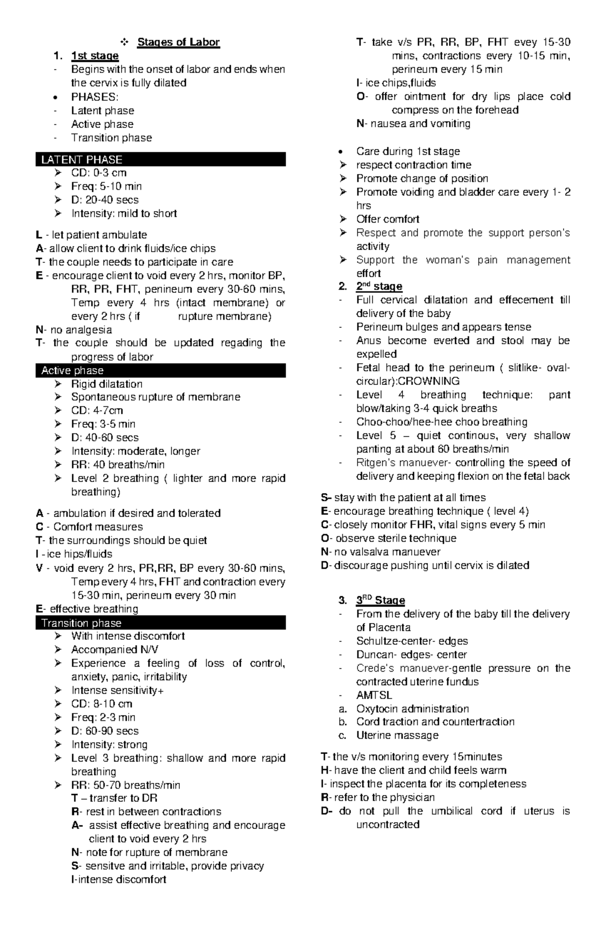 Stages of Labor - Stages of Labor 1st stage Begins with the onset of ...