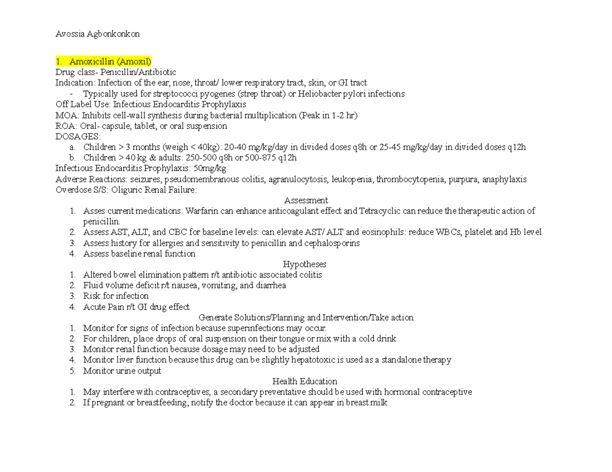 AGB PEDS Cards - N/a - Amoxicillin (Amoxil) Drug class- Penicillin ...