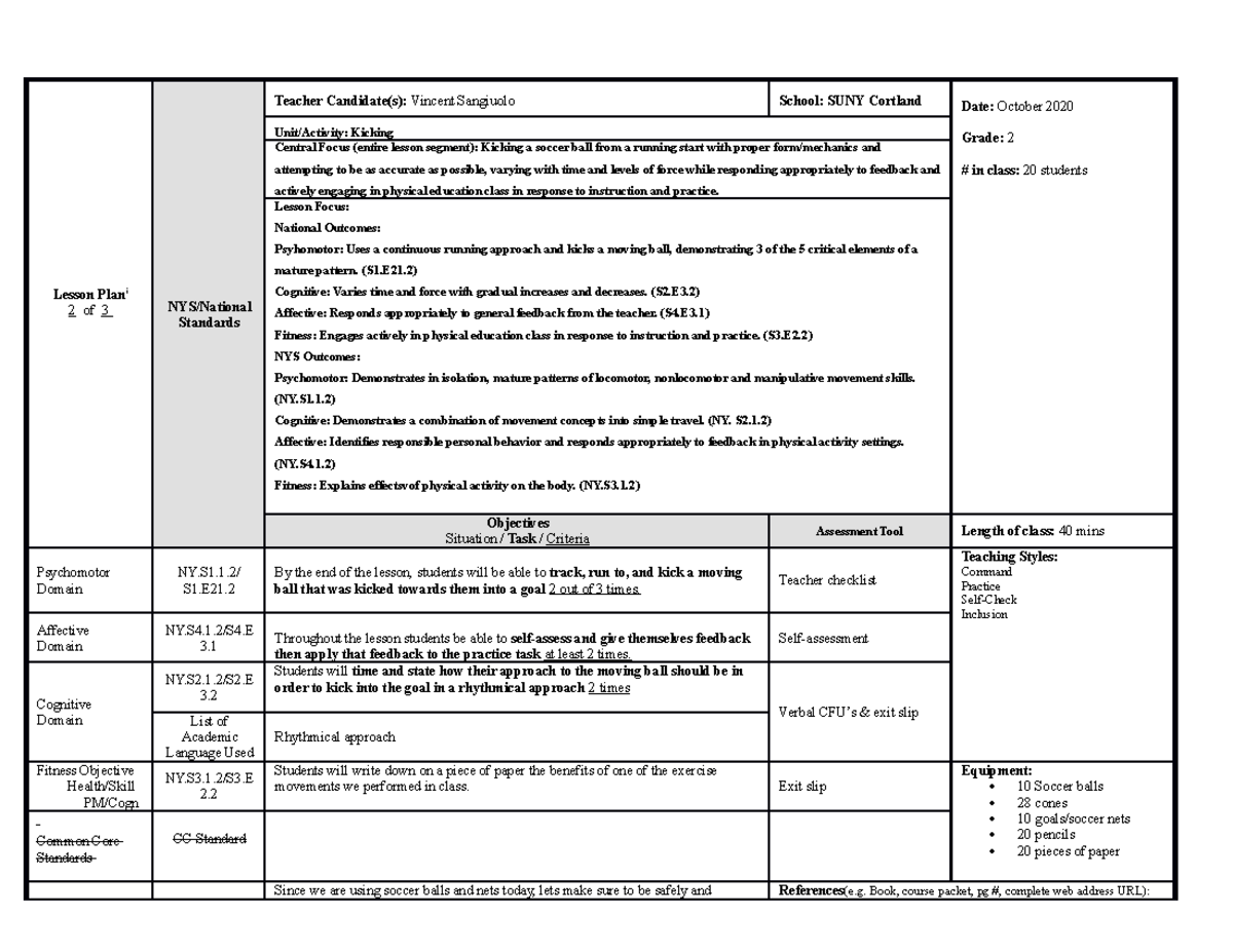 Ed TPA lesson plan 2 Fall 2020 - Lesson Plani 2 of 3 NYS/National ...