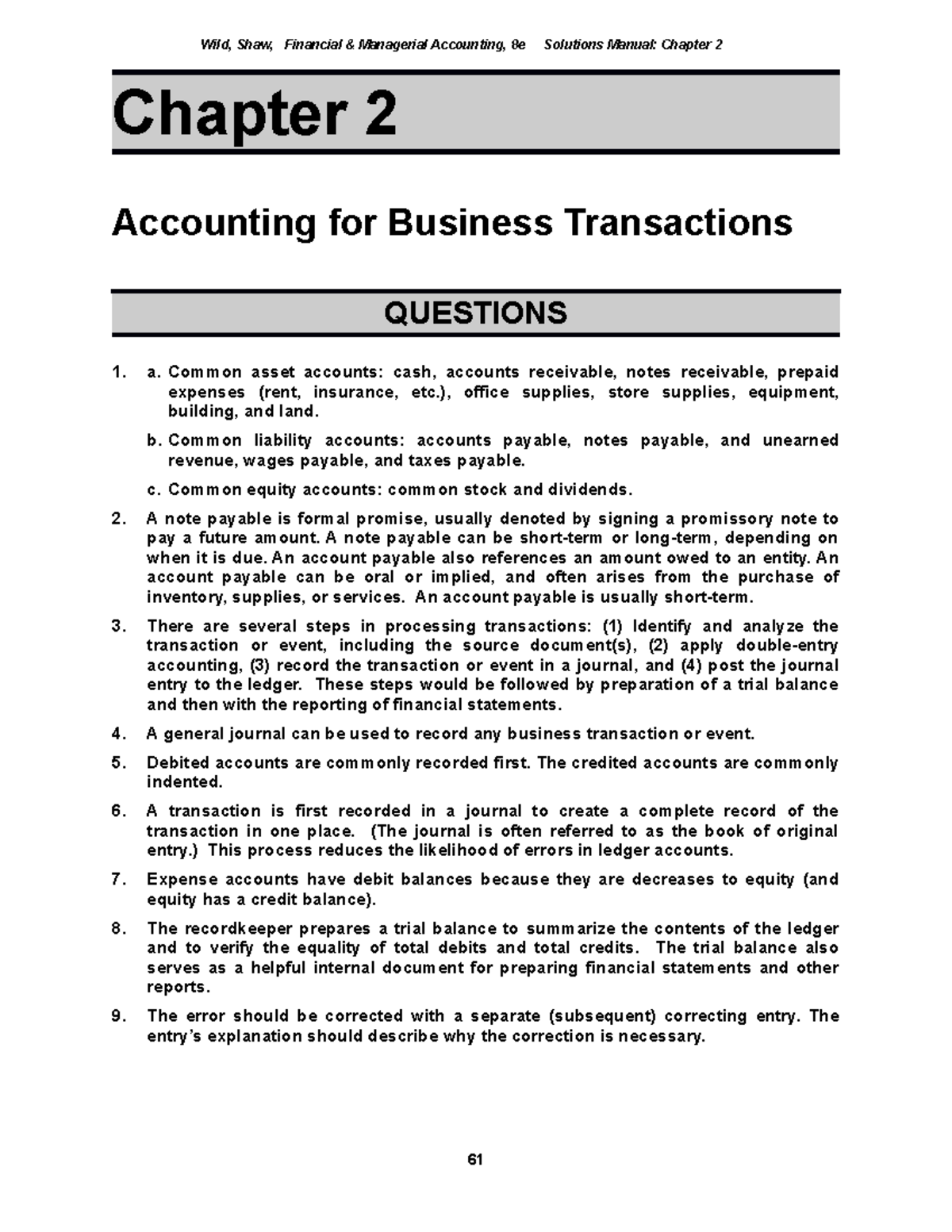 Textbook Answer Ch02 - Chapter 2 Accounting for Business Transactions ...