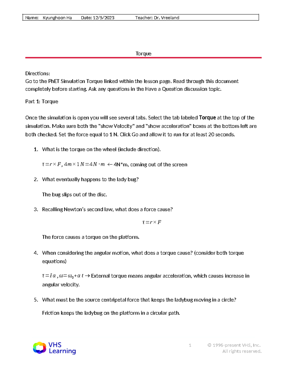 13-03-torque A - Lab report - Torque Directions: Go to the PhET ...