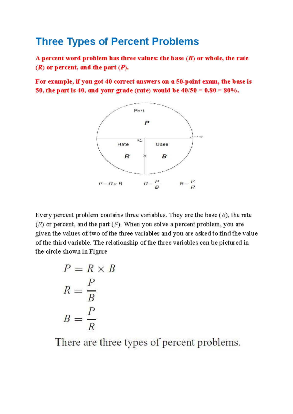 Percentage copy - Lecture notes 1-2 - Three Types of Percent Problems A ...