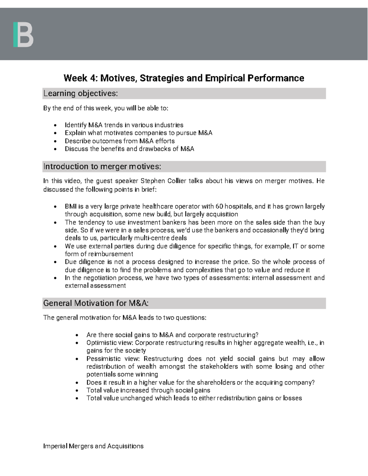 IM MEAC Week 4 Summary - motives strategies and empirical performance ...