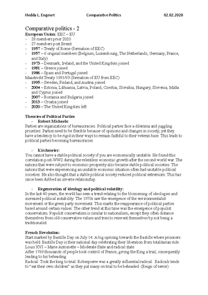 EU development and issues outline - Comparative Politics (POL 225 ...