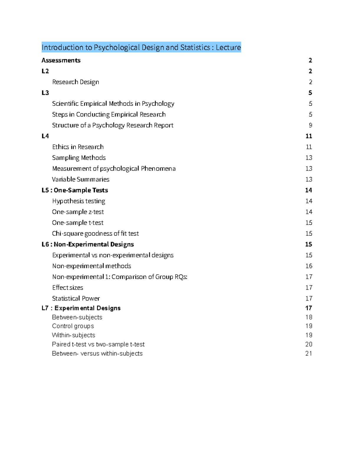Lecture notes - STAT1103 - Introduction to Psychological Design and ...