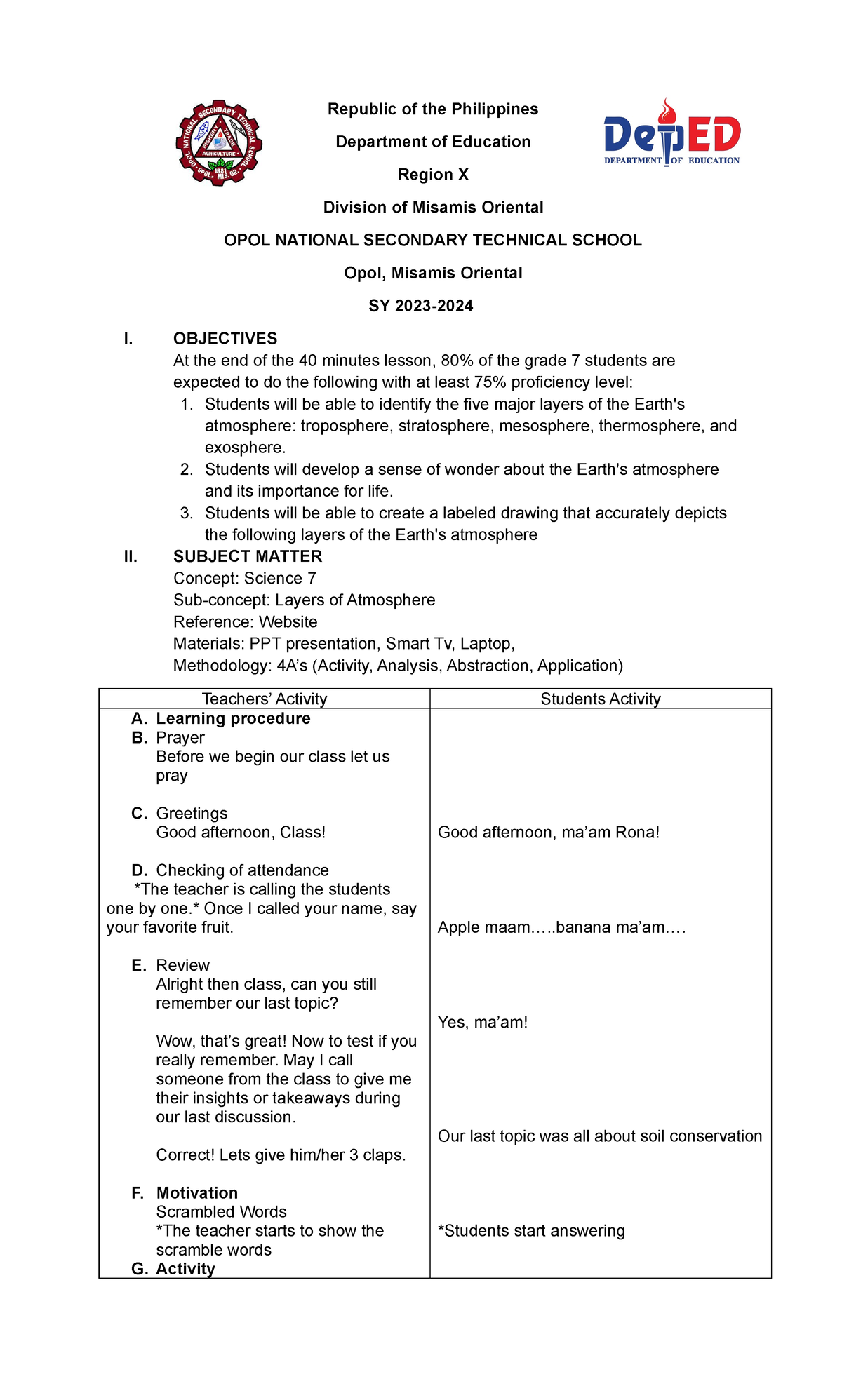 Science Final DEMO - Republic of the Philippines Department of ...