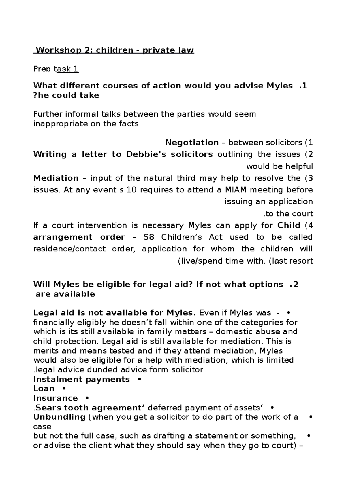 FL - private child law - Workshop 2: children - private law Prep task 1 ...