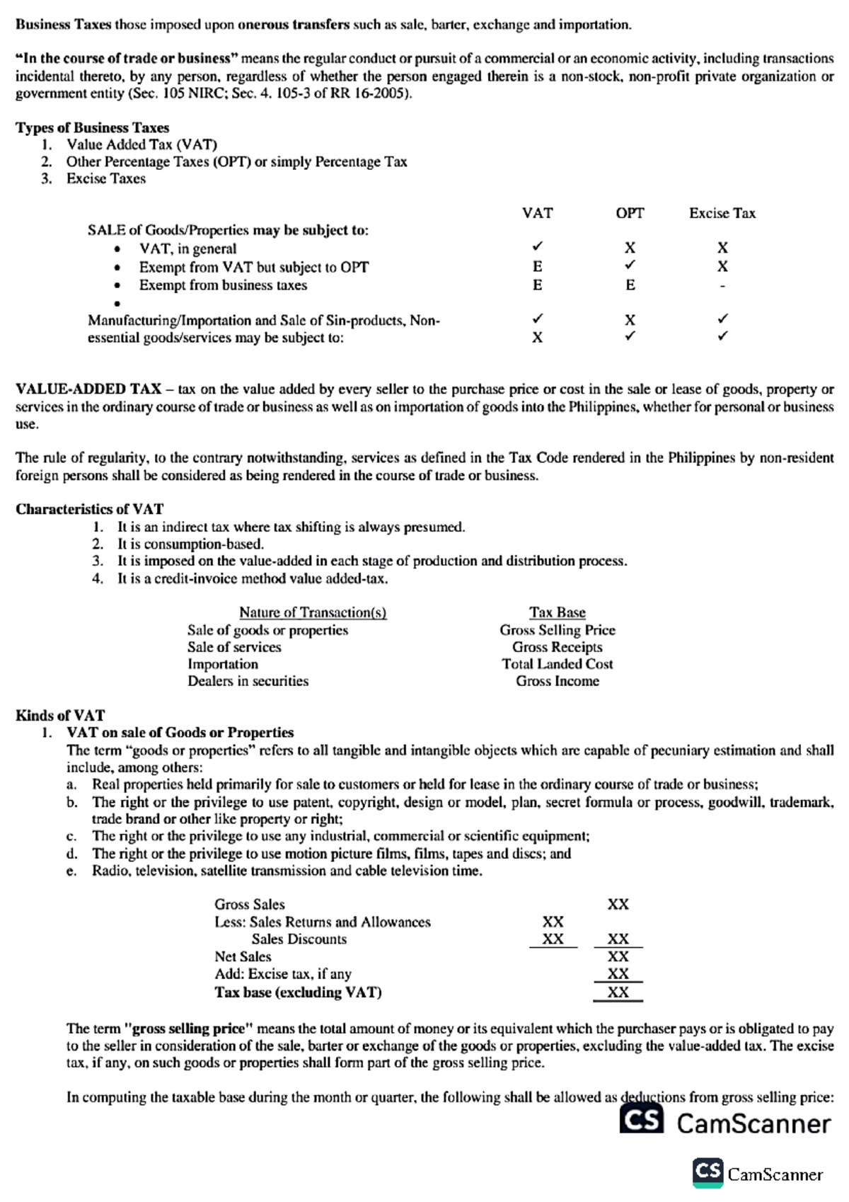 Business tax and VAT lecture notes - Business And Transfer Taxes ...