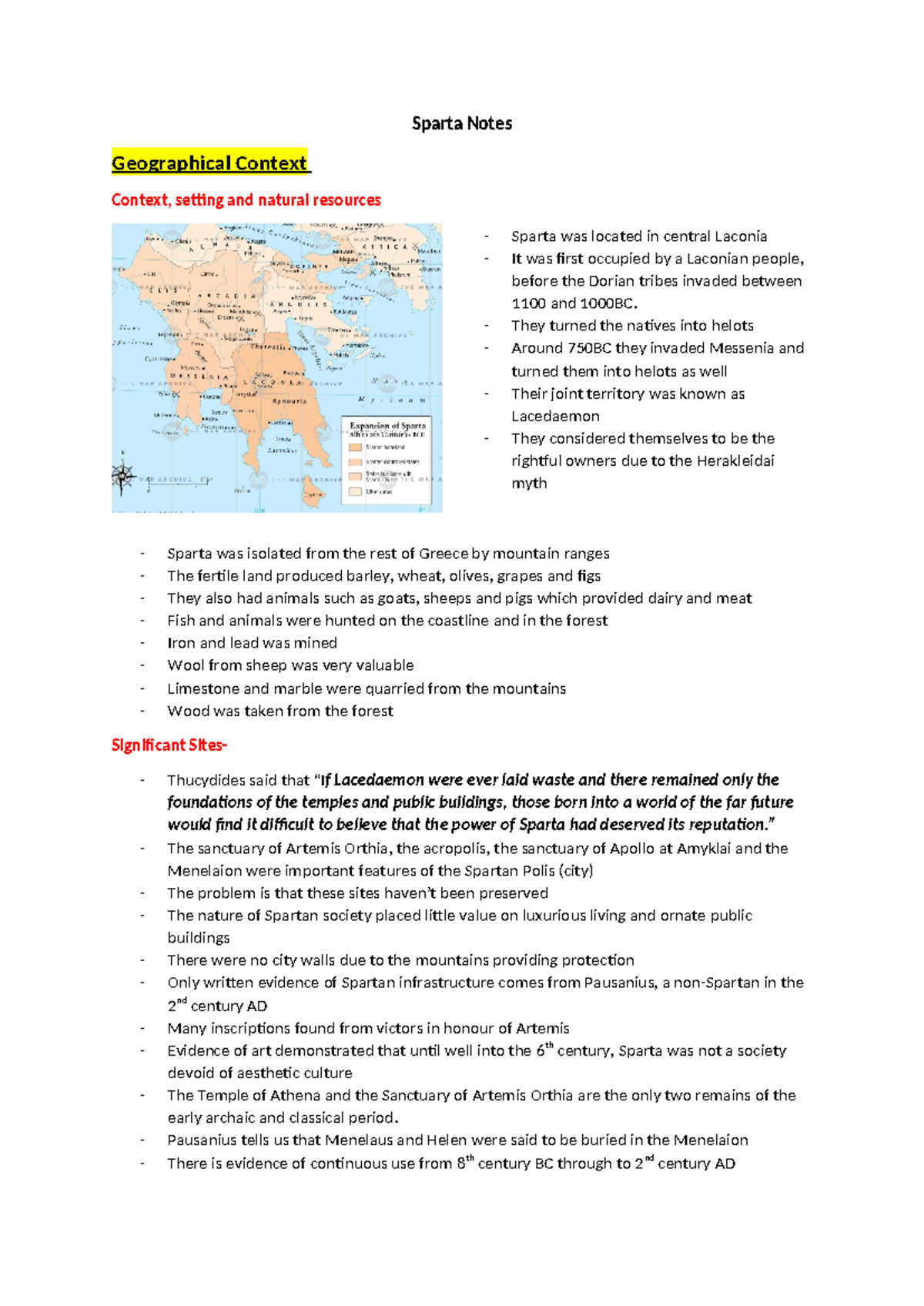 Sparta Notes - Sparta Notes Geographical Context Context, setting and ...