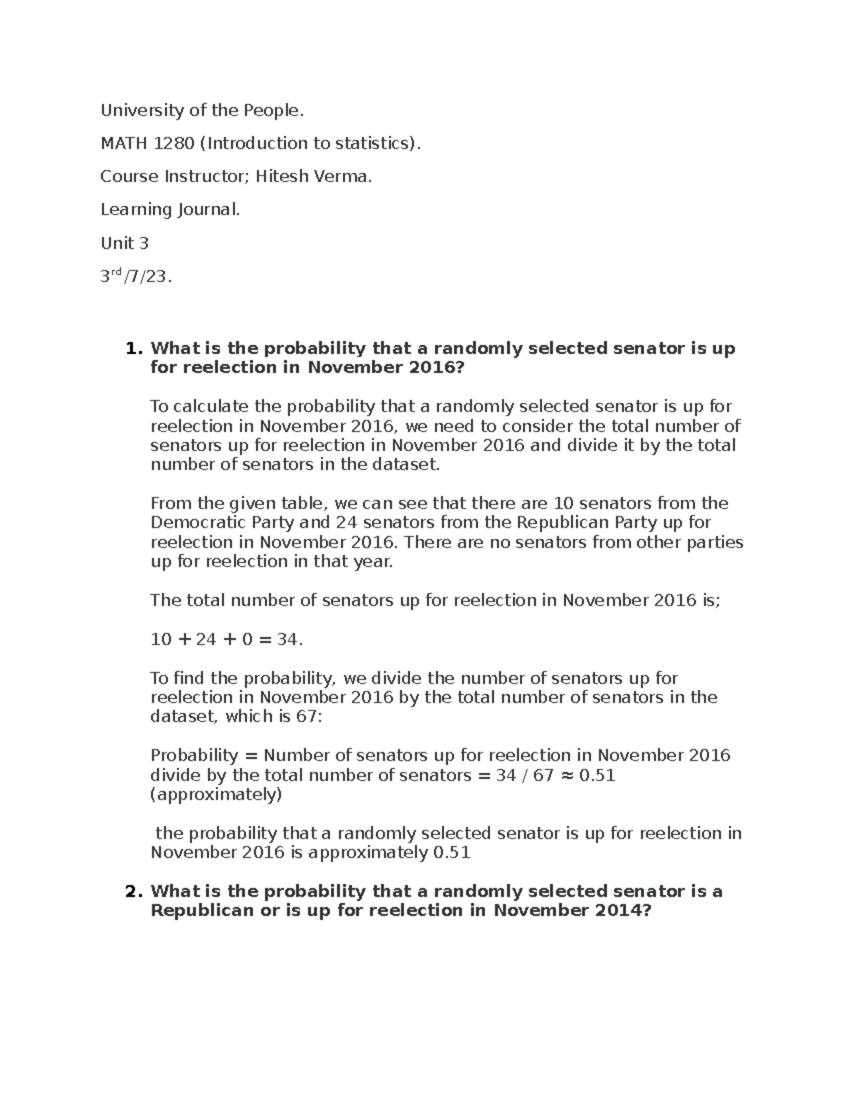 Math 1280 learning journal unit 3 july - University of the People. MATH ...