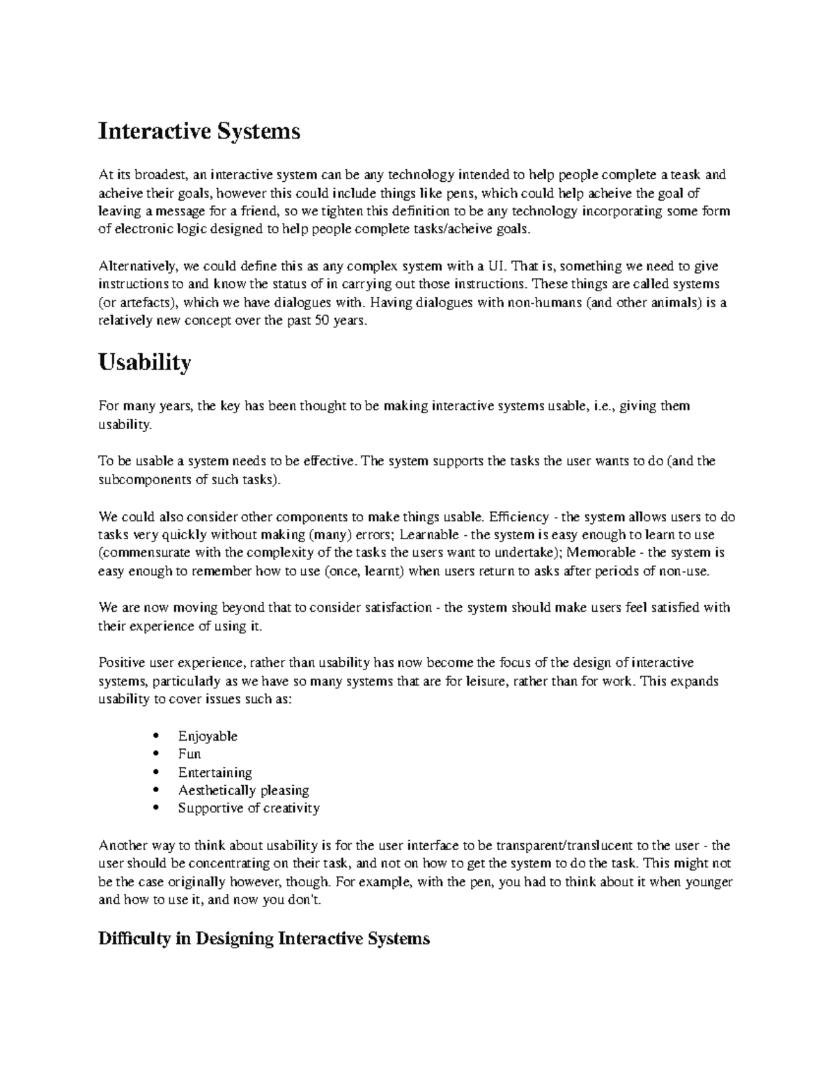 CS Lecture Interactive Systems - Interactive Systems At its broadest ...