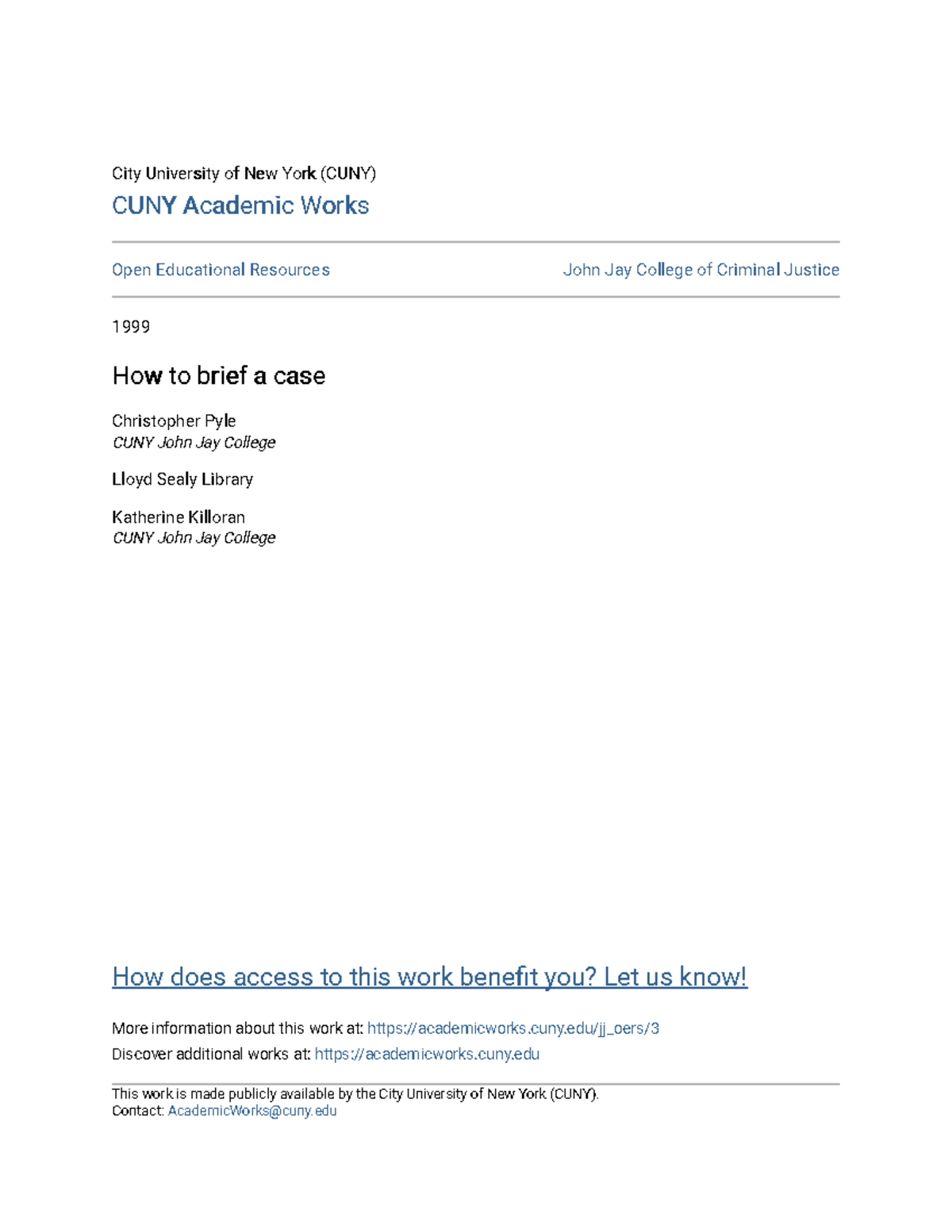 Christopher Pyle, How to Brief a Case - City University of New York ...