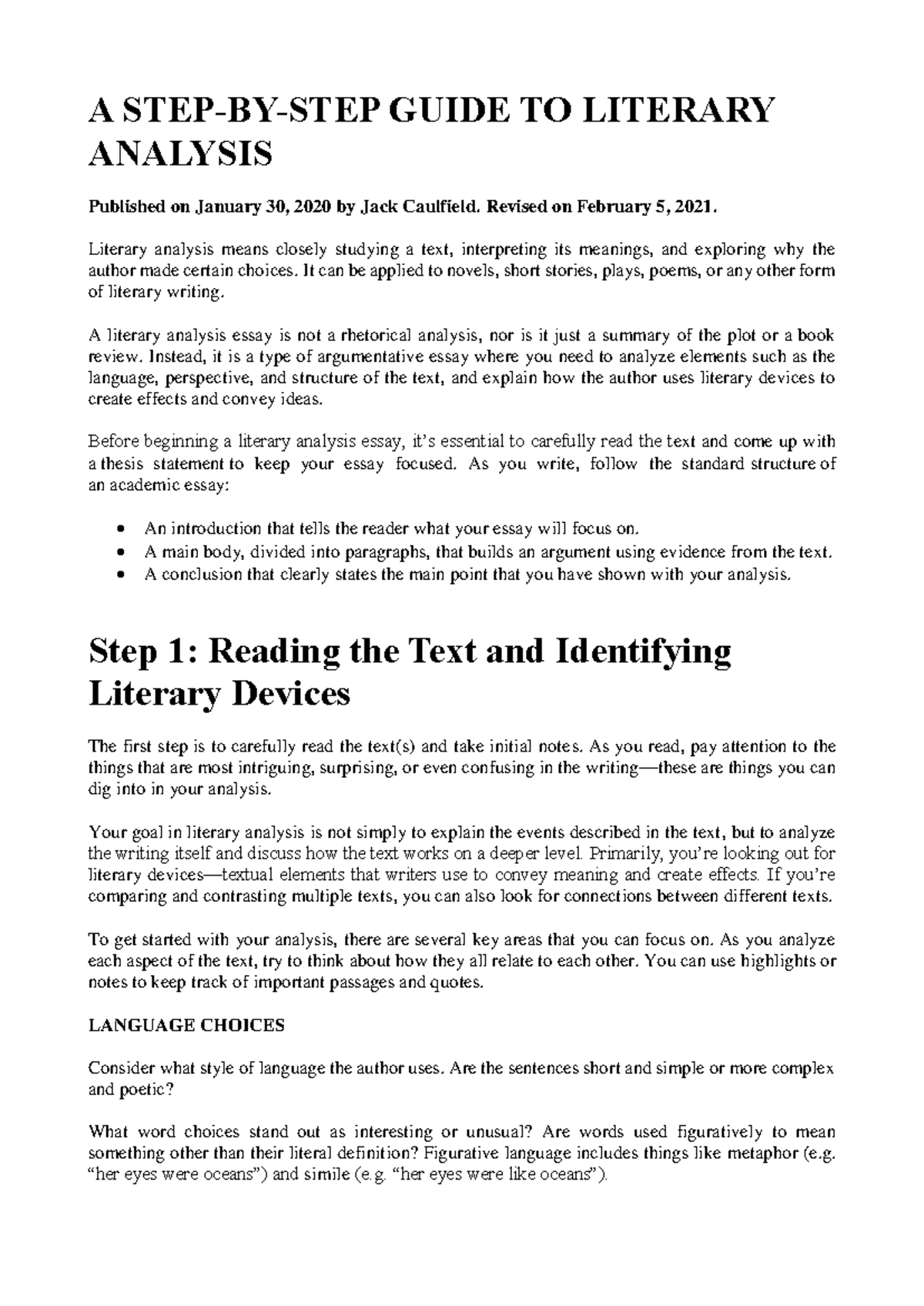 A Step-by-Step Guide to Literary Analysis - A STEP-BY-STEP GUIDE TO ...