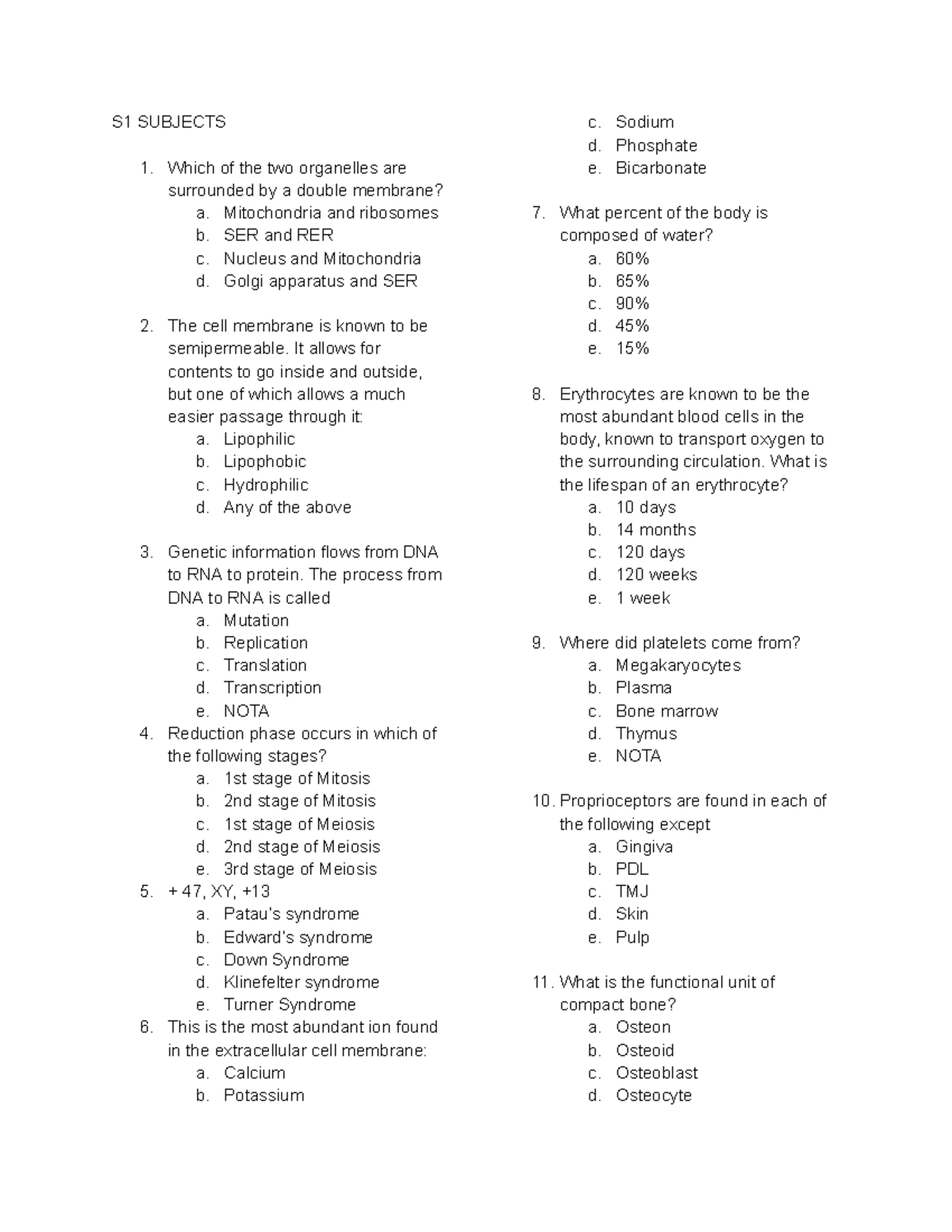 S1 Sample EXAM - JSF DMD - s1 examination covering general and dental anatomy and physiology ...