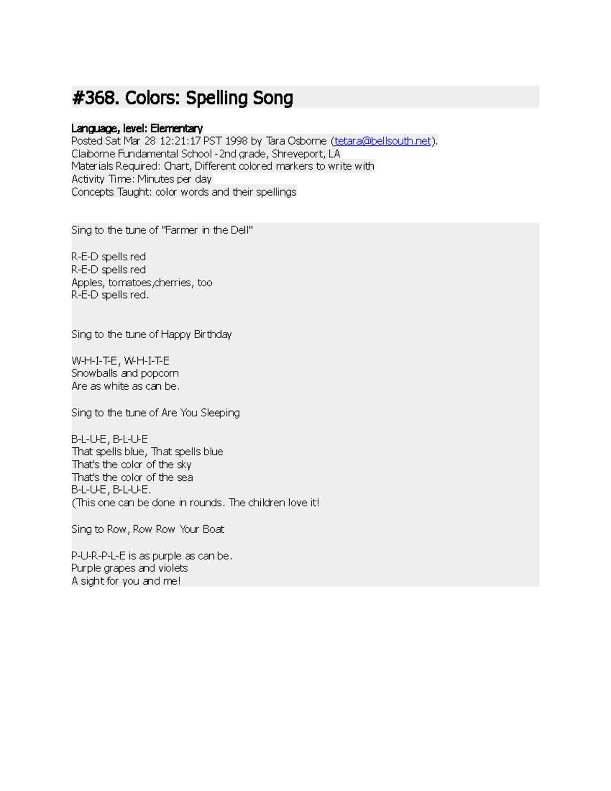 Colors,Spelling Song - Spelling Guide - #3 68. Colors: Spelling Song ...
