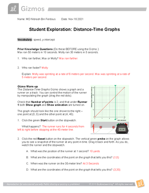 Student Exploration: Distance-Time and Velocity-Time Graphs - Name ...
