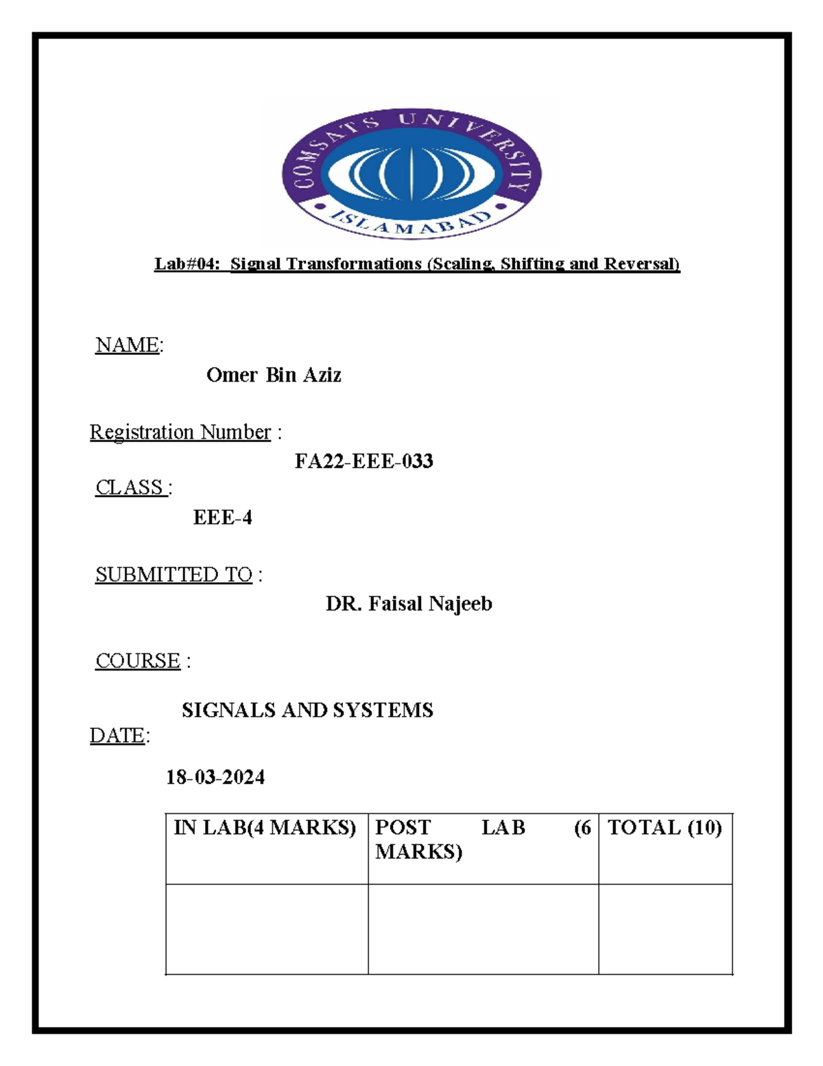 Signals and systems LAB 7 - Lab#04: Signal Transformations (Scaling ...