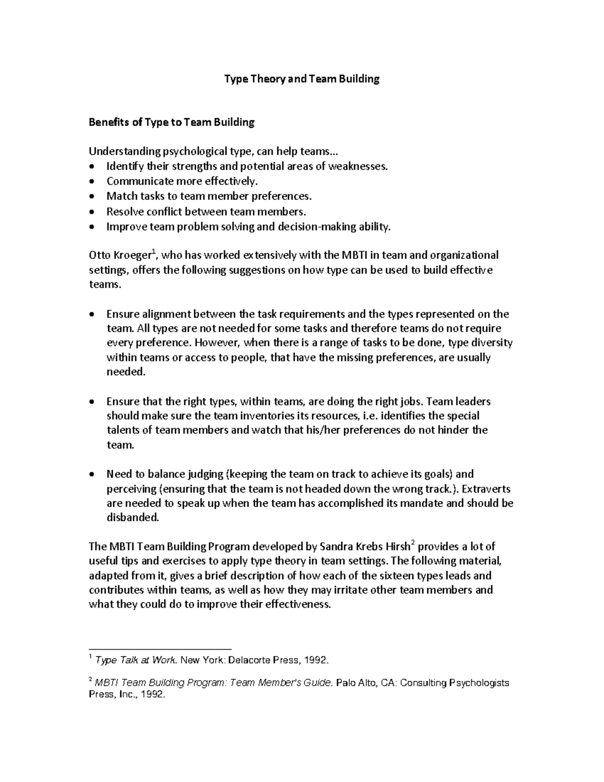 TYPE Theory AND TEAM Building - Type Theory and Team Building Benefits ...