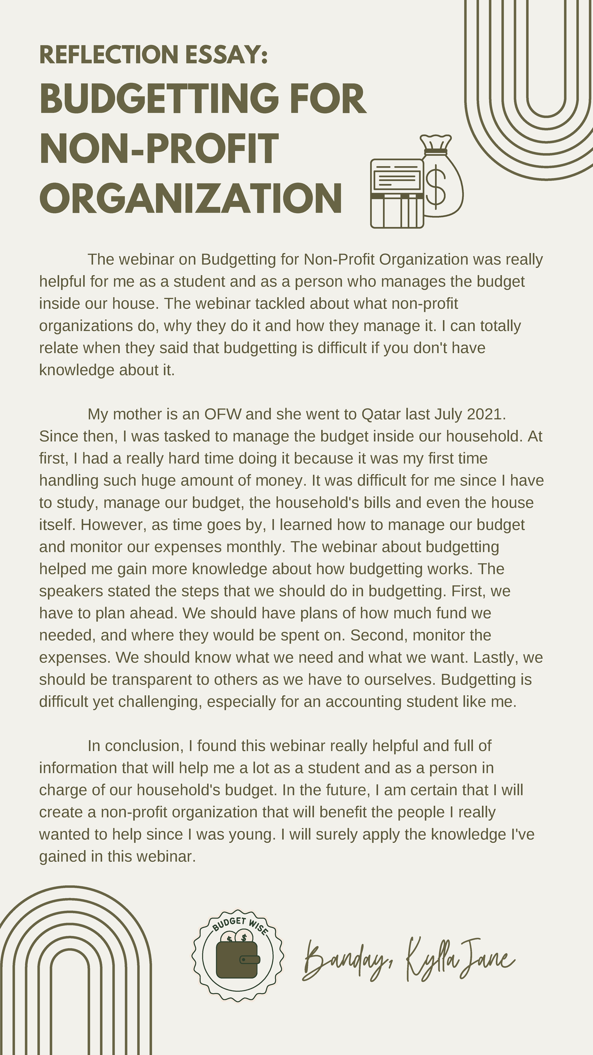 Reflection Paper - BUDGETTING FOR NON-PROFIT ORGANIZATION The webinar ...