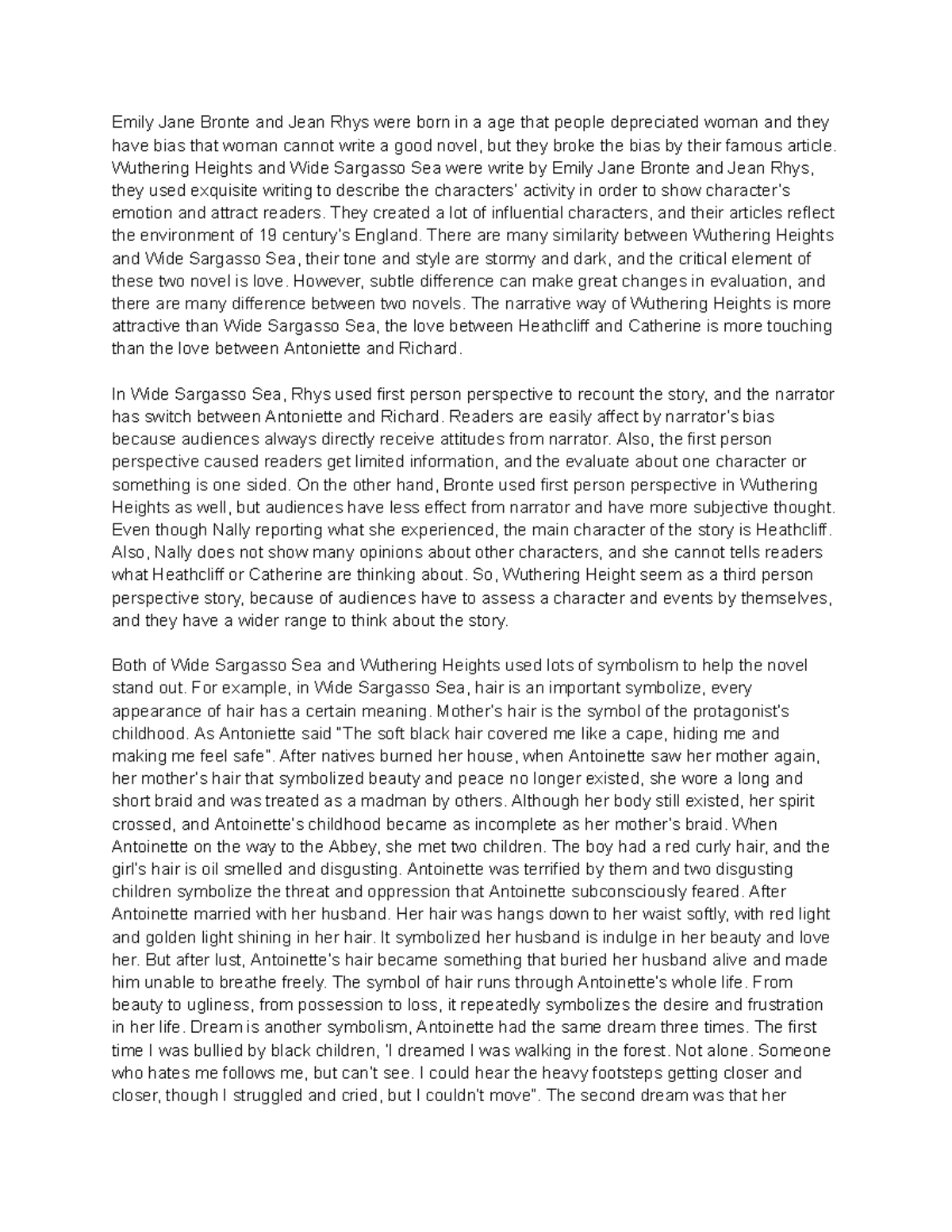 Writing Styles And Themes In Wuthering Heights And Wide Sargasso Sea ...