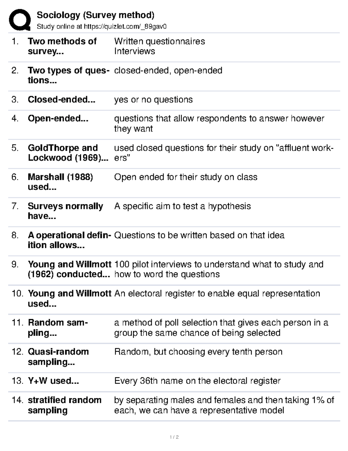 Survey method - Sociology notes can be used as flashcards to engage ...