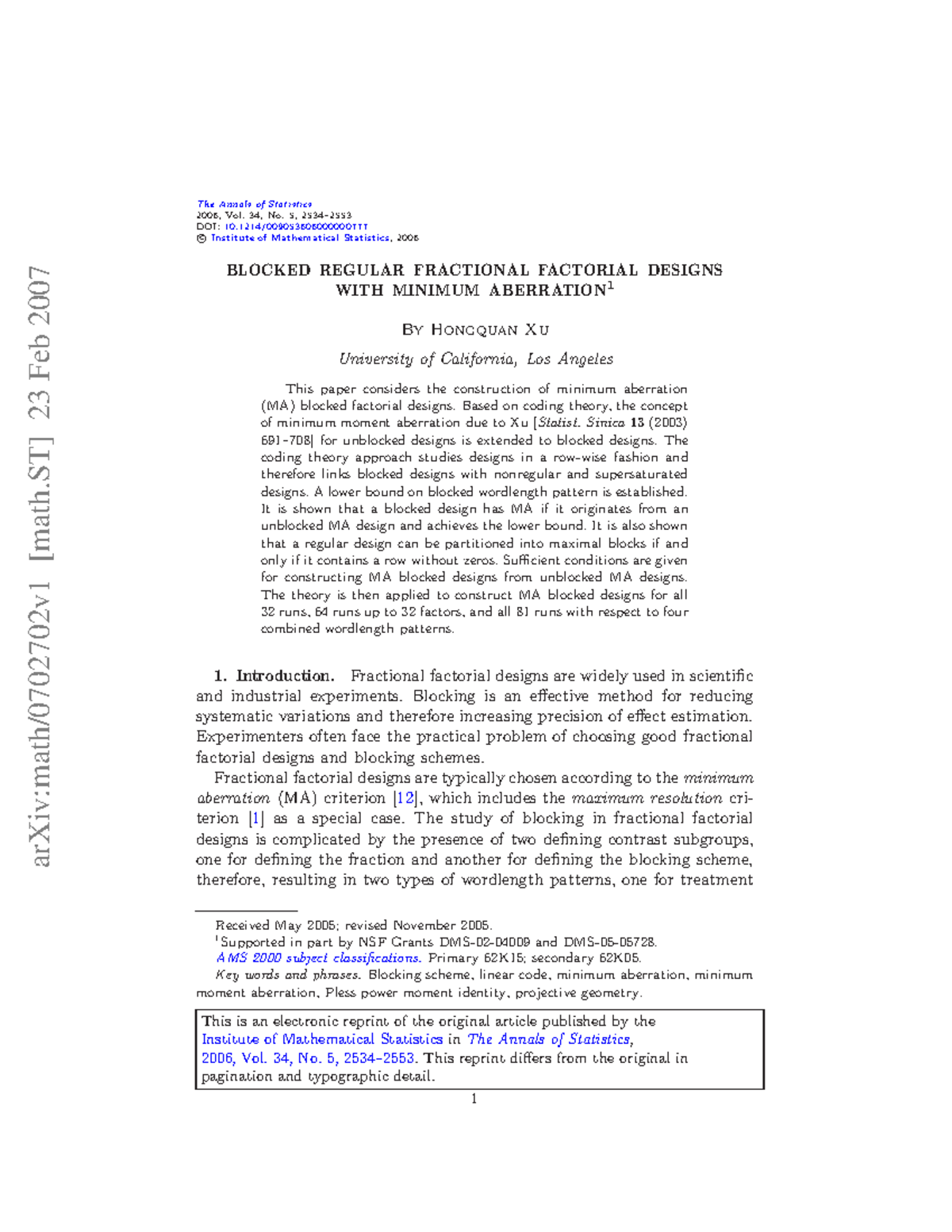 0702702 - Cours - arXiv:math/0702702v1 [math] 23 Feb 2007 The Annals of ...