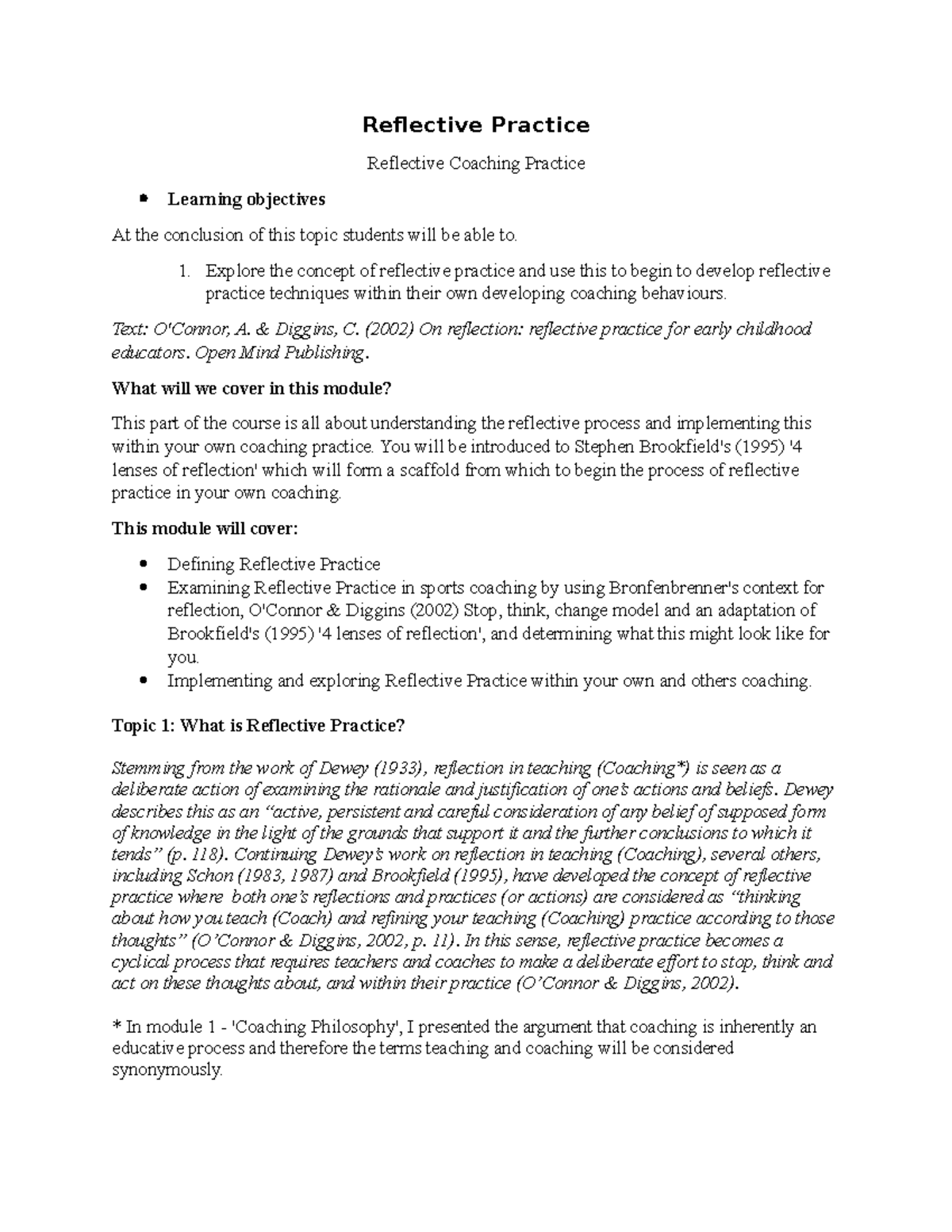 Reflective Practice Notes - Reflective Practice Reflective Coaching ...