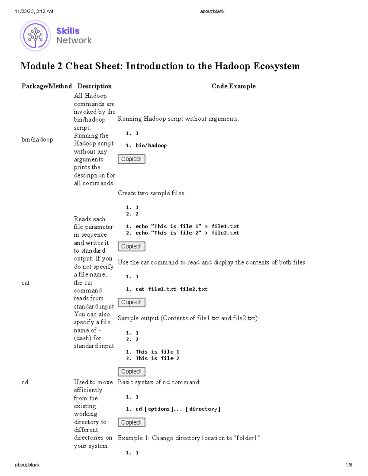 Module 2.5 Cheat Sheet Introduction to the Hadoop Ecosystem - Module 2 Cheat Sheet: Introduction ...