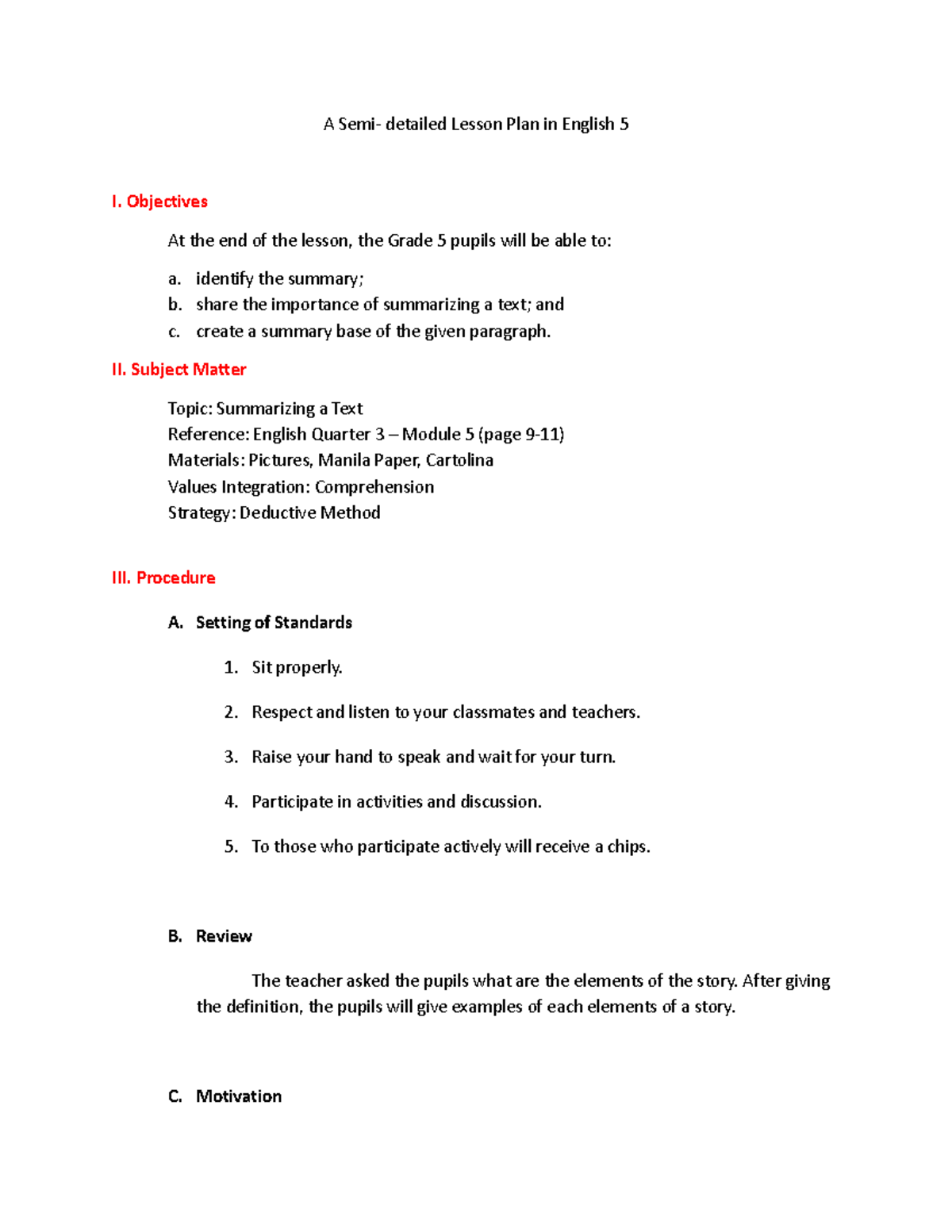 SEMI- Detailed LP 5 - Guide for the student teachers. - A Semi ...