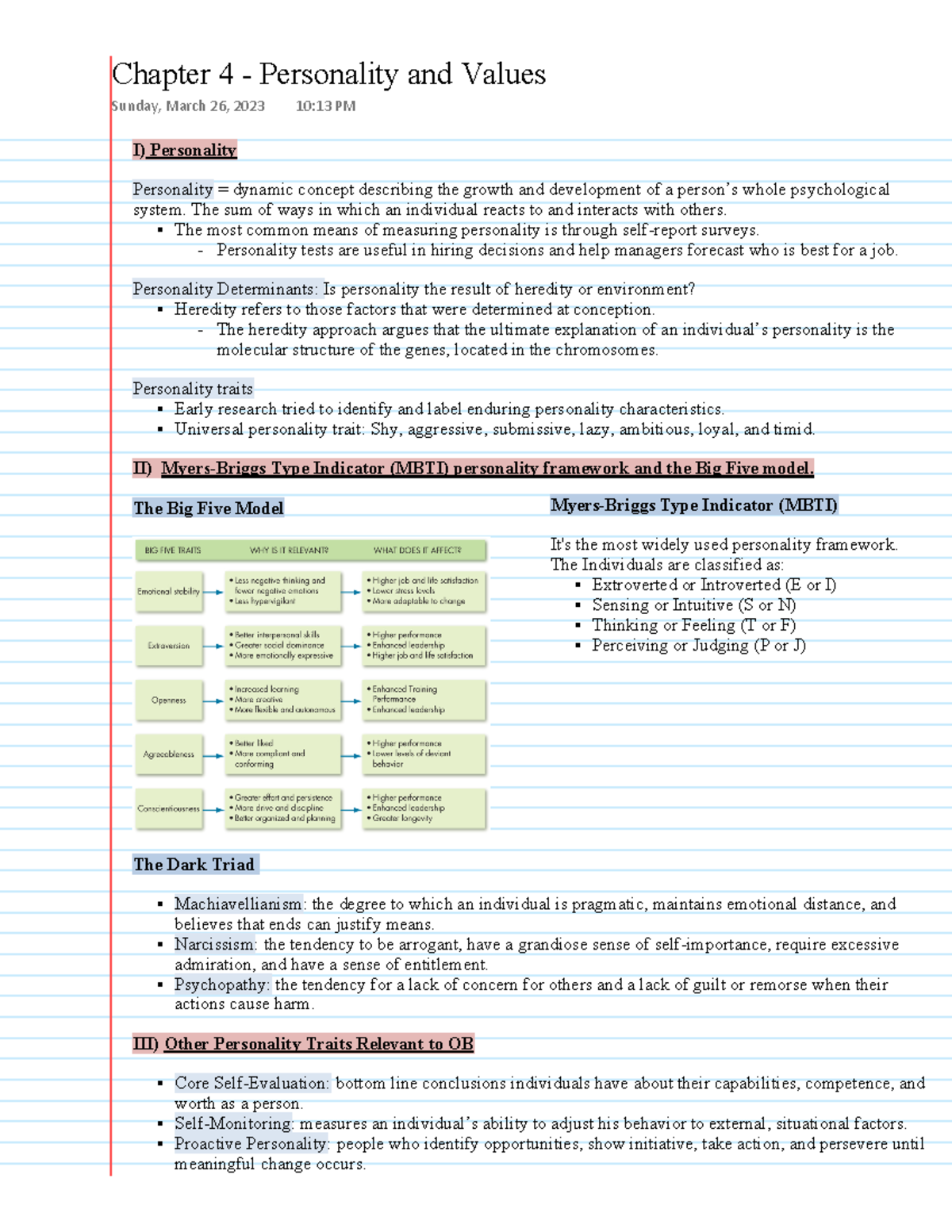 Ob chap 4 - mgt320 - Chapter 4 Personality and Values Sunday, March 26 ...
