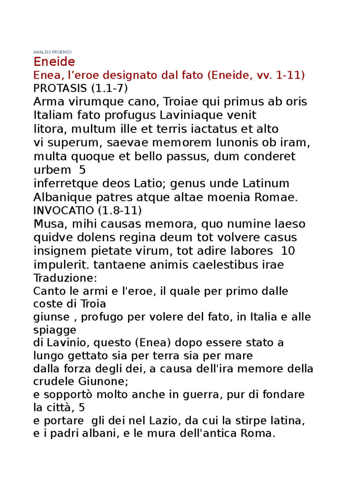 Analisi Proemio eneide - ANALISI PROEMIO Eneide Enea, l’eroe designato dal fato (Eneide, vv. 1 ...